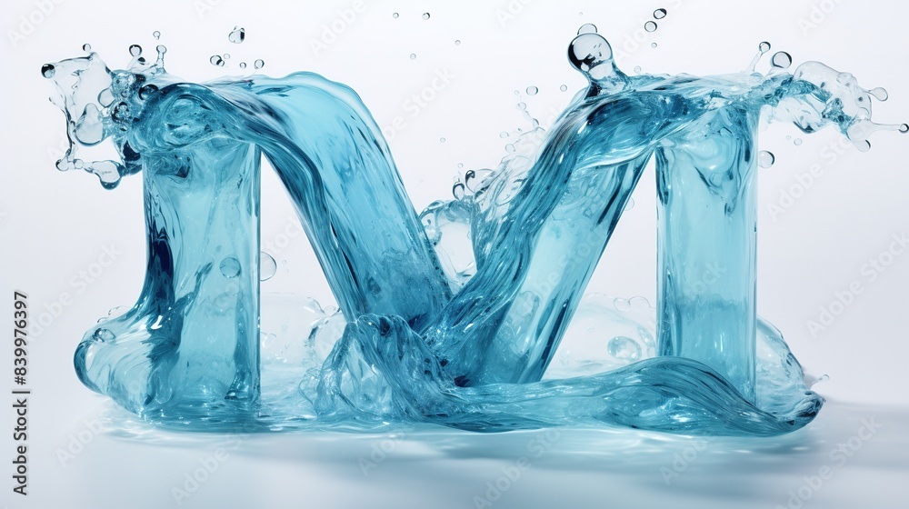Realistic water font, letter M flow splash type, liquid aqua typeface ...