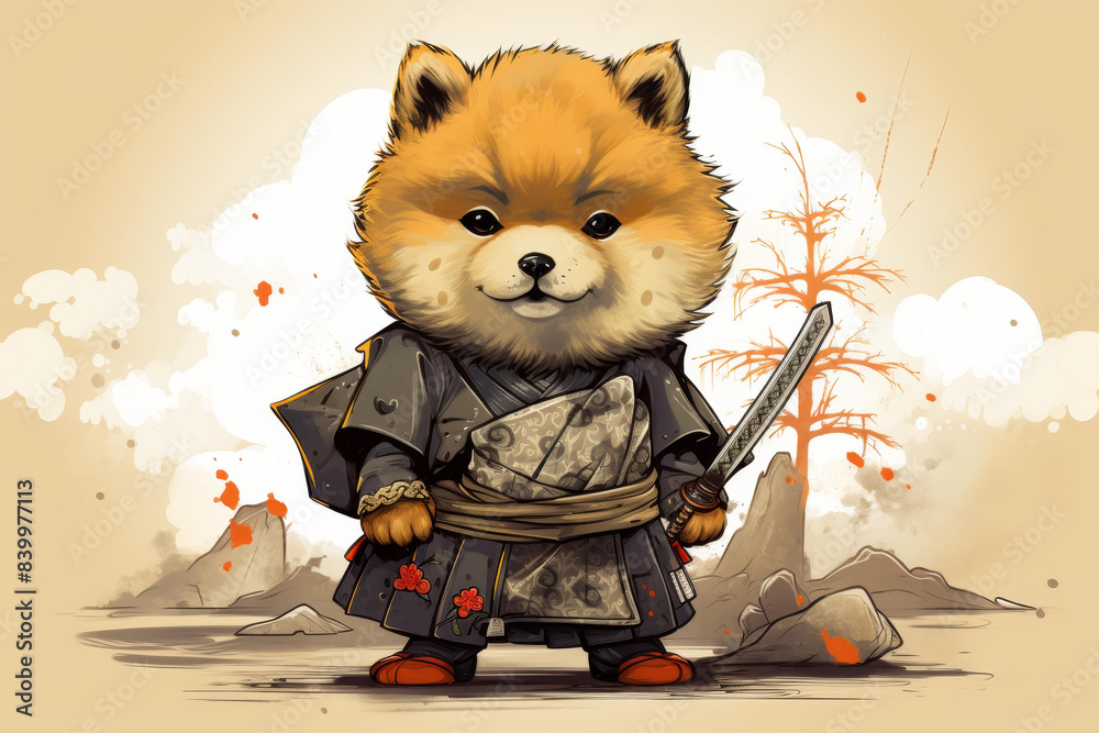 ภาพประกอบสต็อก Adorable chibi anime illustration of a Chow Chow dog in ...