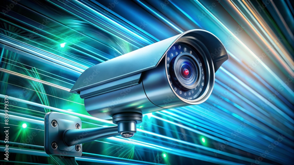 Futuristic surveillance concept featuring a sleek, metallic cctv camera ...