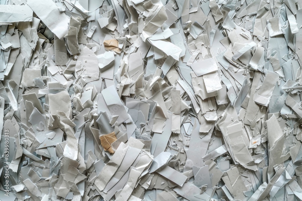 Detailed view of shredded white paper waste, highlighting recycling and ...