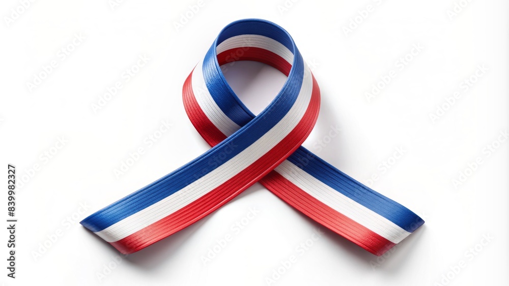 French national flag ribbon intertwined with country's logo badge on a ...