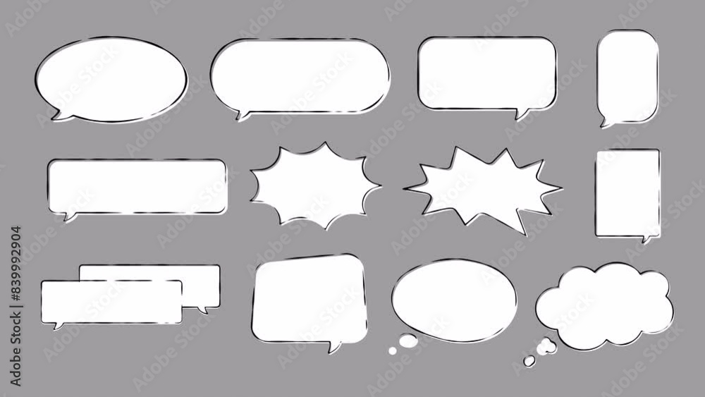 Pack of wiggle speech bubbles thin outline minimal style, Japanese cute ...
