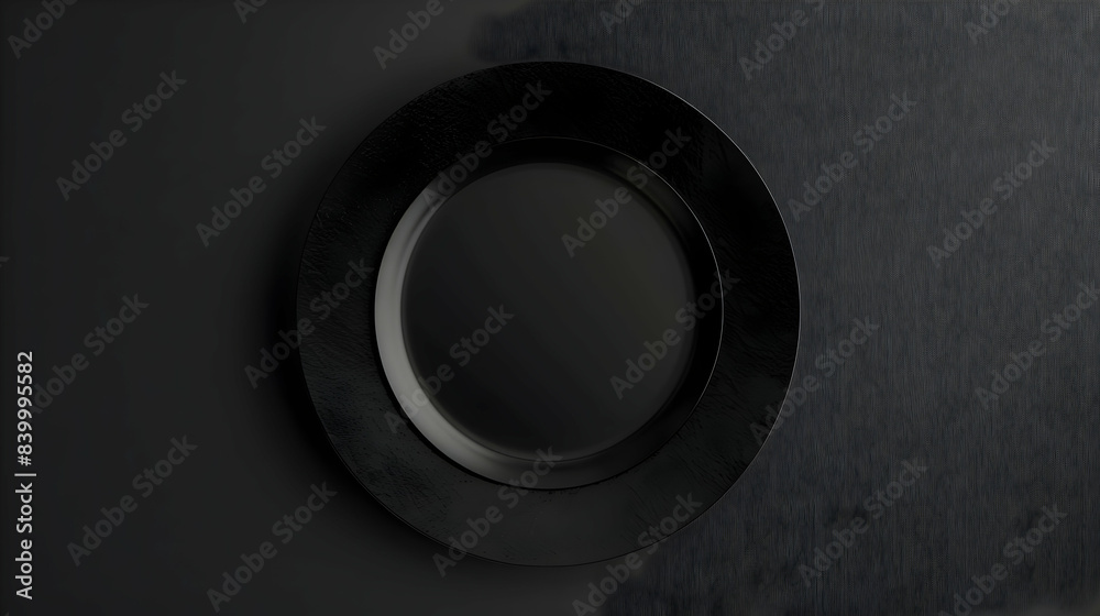 Isolated realistic luxury black round plate on the dark table 3d ...