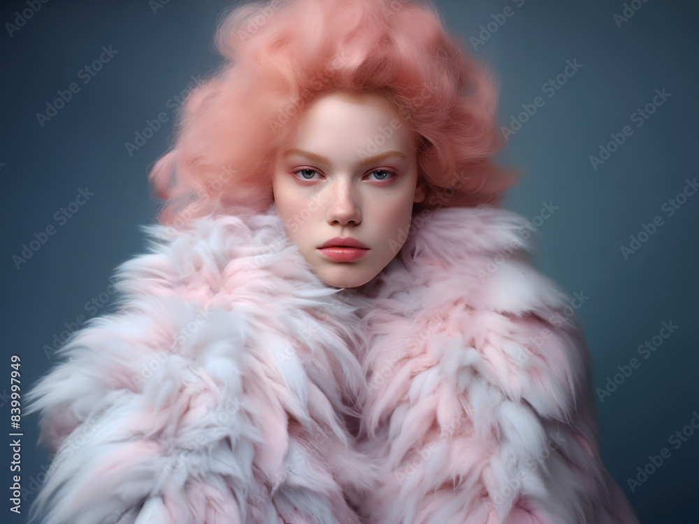 Fashion editorial Concept. Stunning beautiful woman in pastel pink blue ...