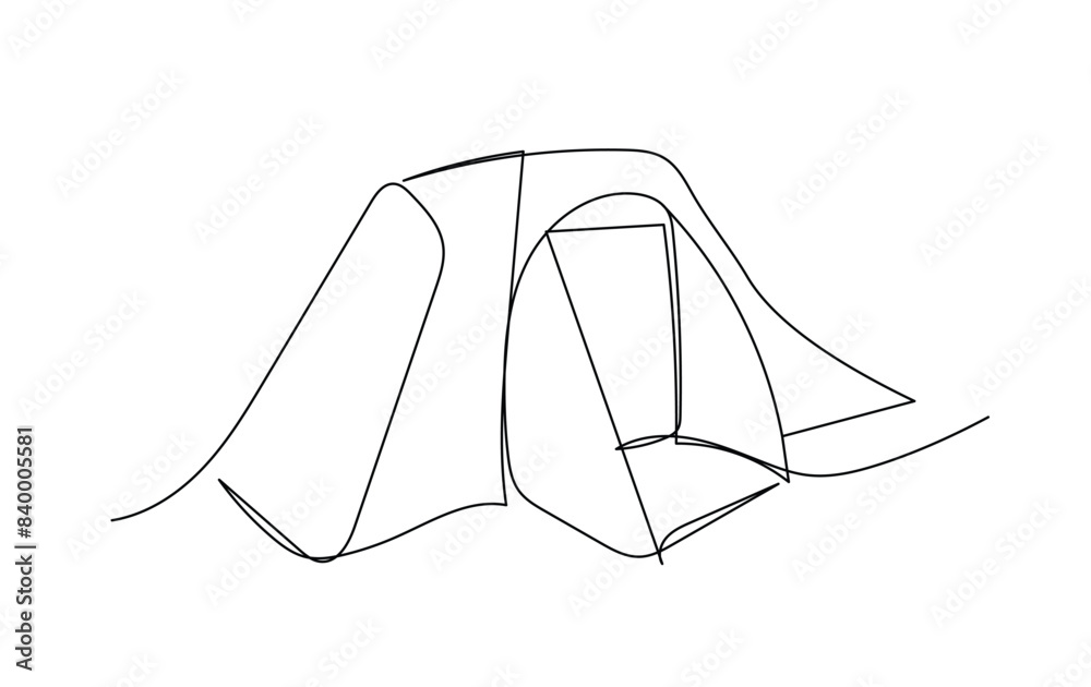 Continuous one line drawing of tent camping in outdoor. Canvas tent ...