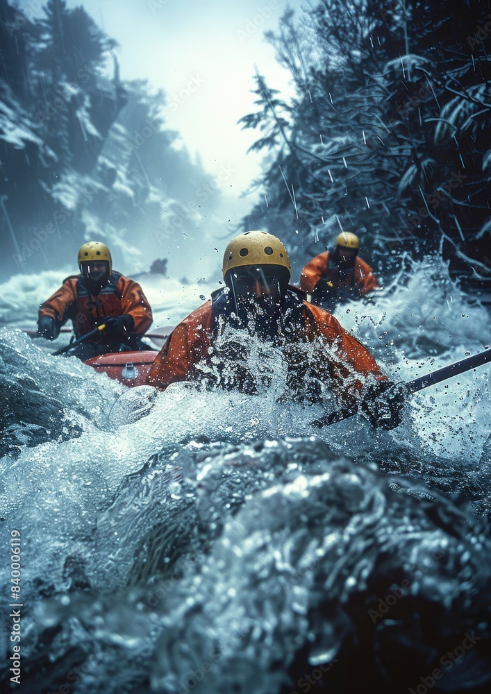 Whitewater Rafting: A group of rafters tackling rapids, capturing the ...