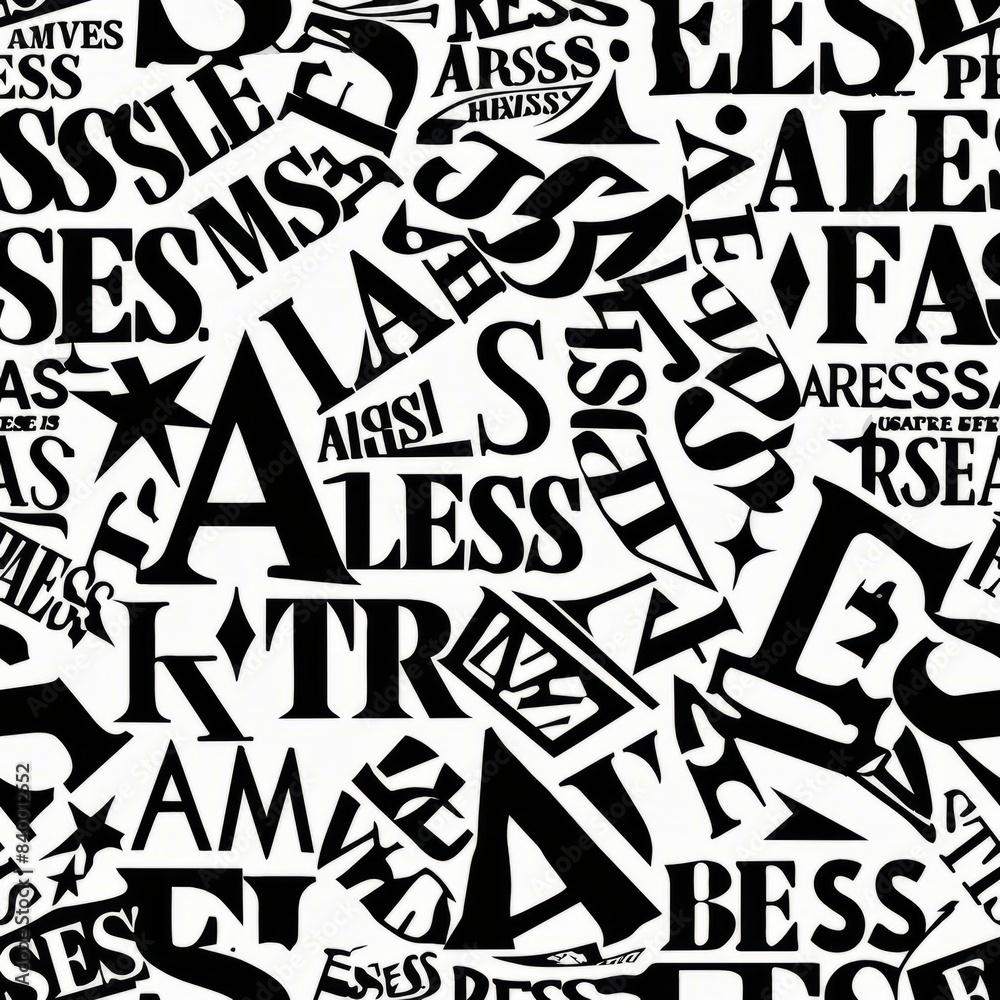 Seamless pattern of typographic elements and text in varying fonts and ...