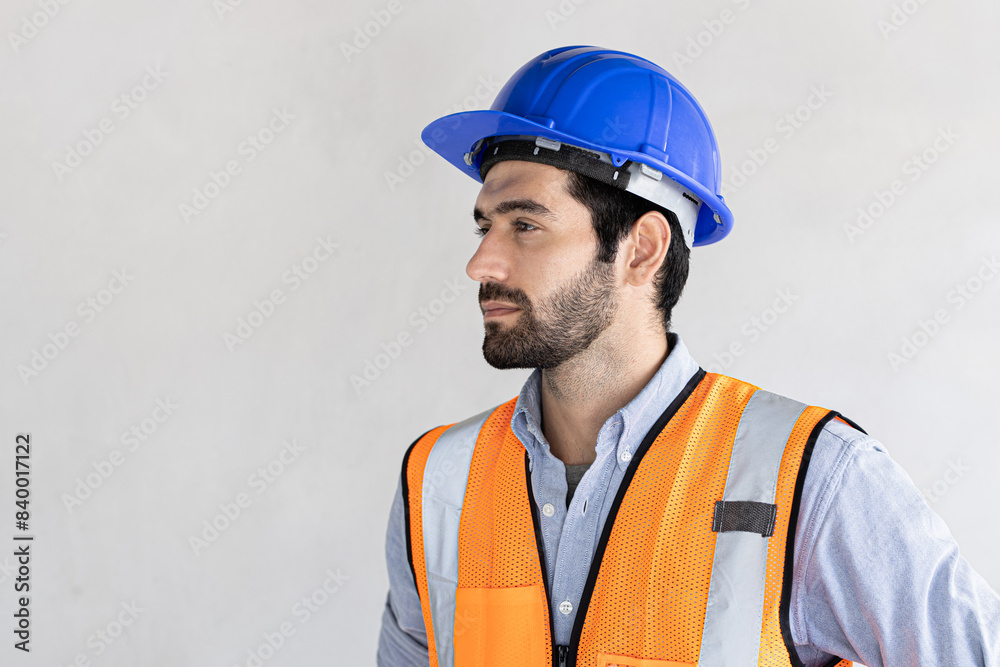 Portrait of cvil engineer with safety uniform working at construction ...