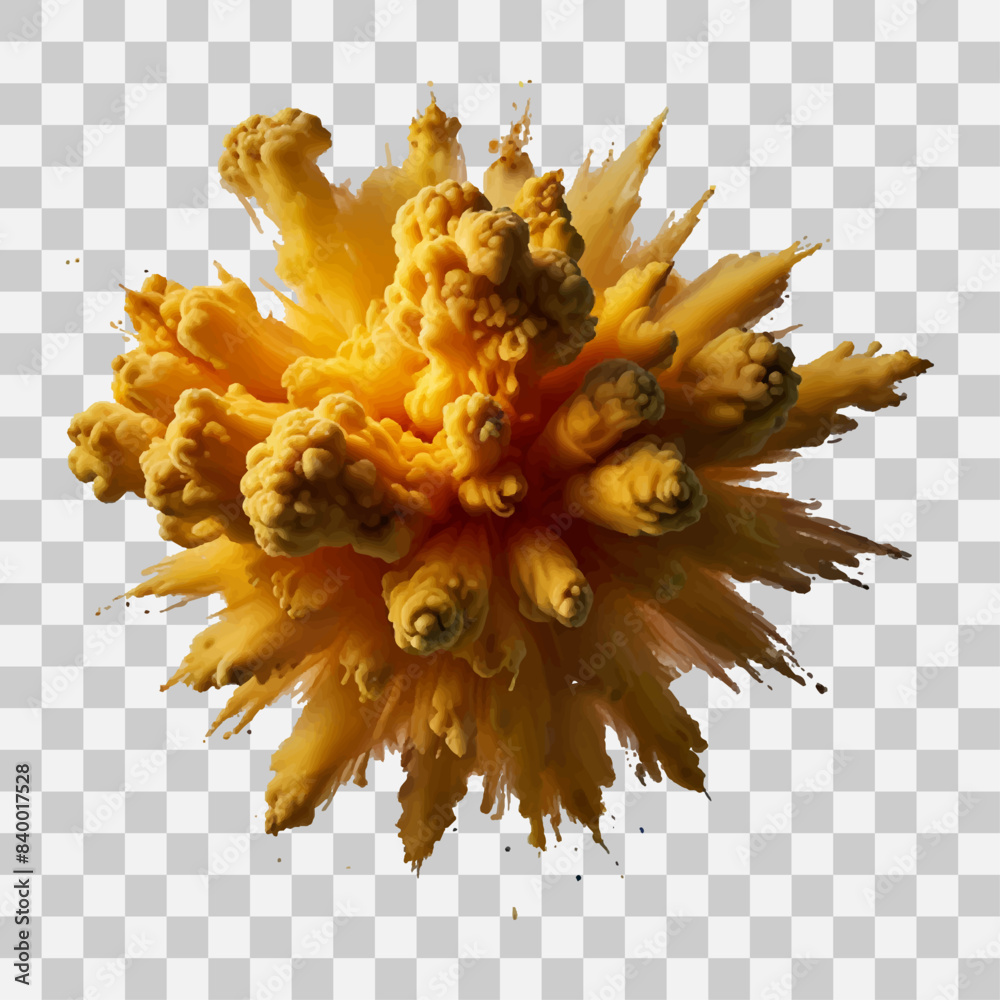 Realistic colorful explosion of bright yellow smoke for decoration and ...