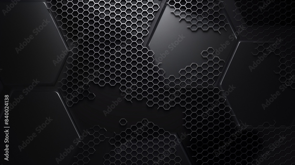 Featuring a hexagonal honeycomb texture, the high-tech black background is accentuated by ...