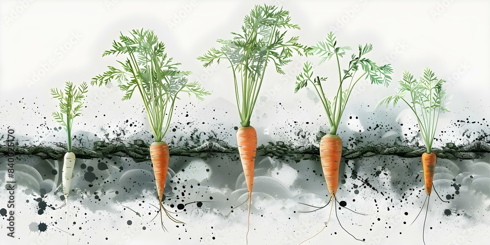 Detailed illustration showing stages of carrot growth underground and ...