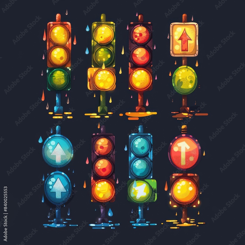 Cartoon Traffic Lights Background, Rainy Day Cityscape, Colorful ...