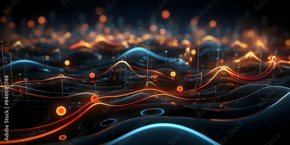 Abstract 3D visualization of sound data with lines dots and DNA ...