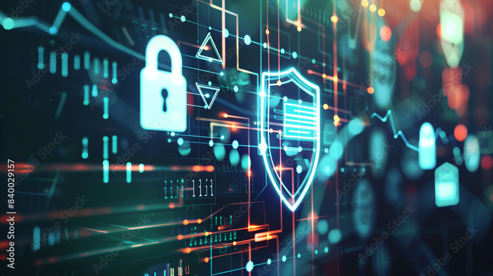 Visual elements symbolizing personal data protection: padlock, shield ...