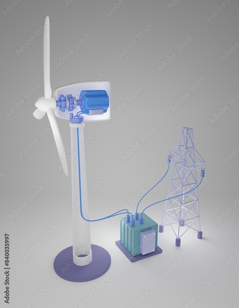 Anatomy of wind turbine and principle explanation outline 3D ...