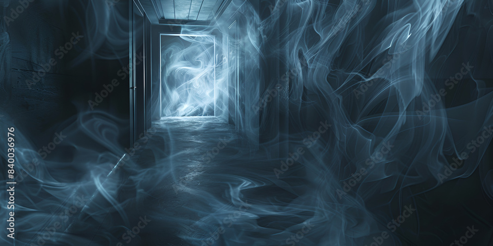 A mysterious, dark hall with gothic architecture is filled with ...