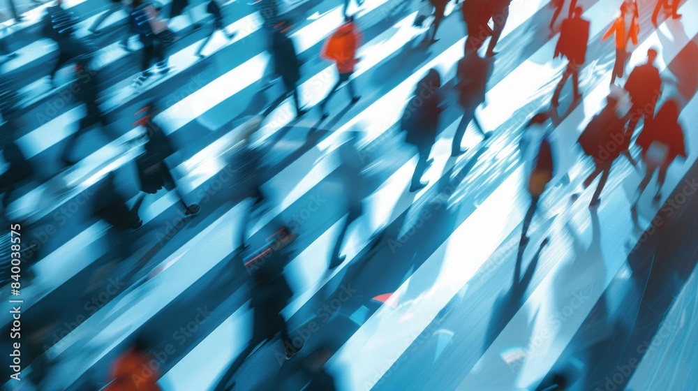 Hurried commuter pace top view rushing to work futuristic tone ...