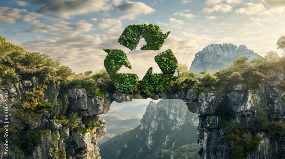 An uplifting photorealistic artwork of the recycling symbol forming a ...