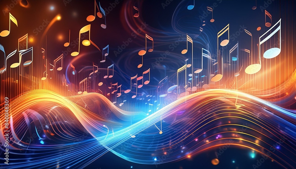 Melody flowing music wave abstract background showing colourful music ...