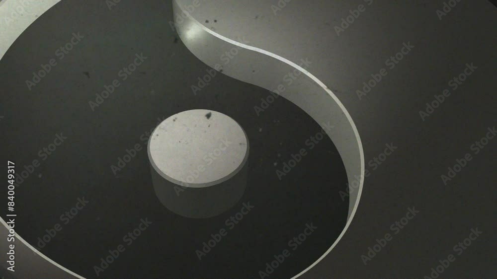 3D Yin and yang symbol, passing through a thick, dense atmosphere ...