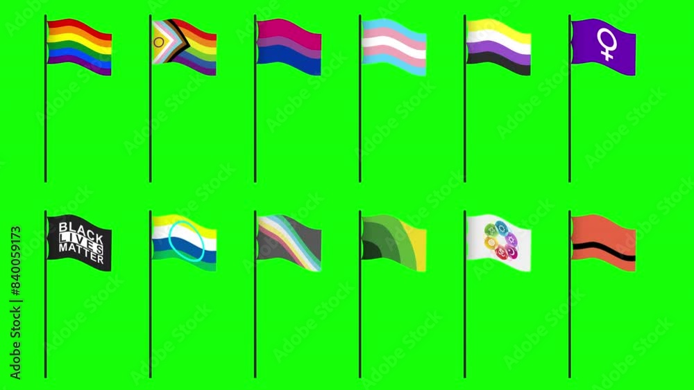 Pride, Social and Culture Flags Waving. Seamless loop isolated ...