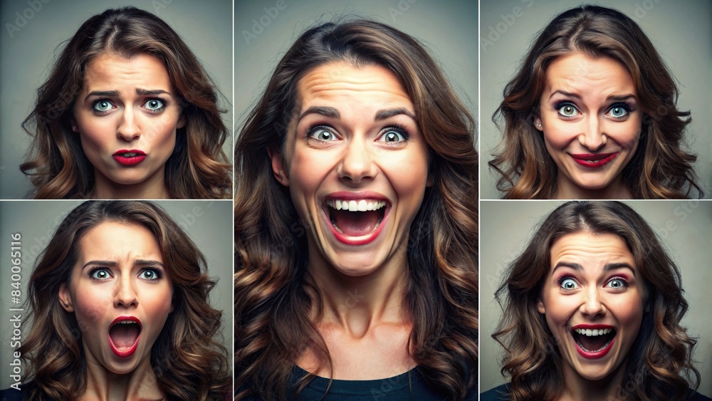 of an expressive woman's face showcasing a range of emotions such as ...