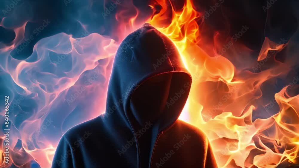 Cybersecurity threats depicted in digital artwork of a computer hacker ...