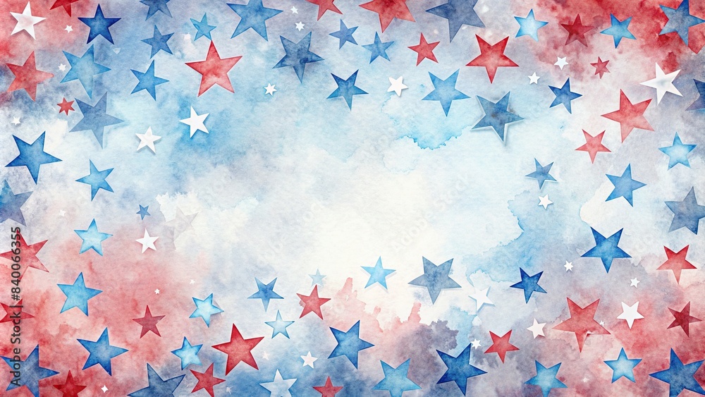 Soft faded watercolor star border texture design with red, white, and blue colors, perfect for ...