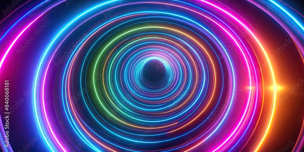 ภาพประกอบสต็อก Endless looping animation of flowing neon lines in circular path , abstract ...