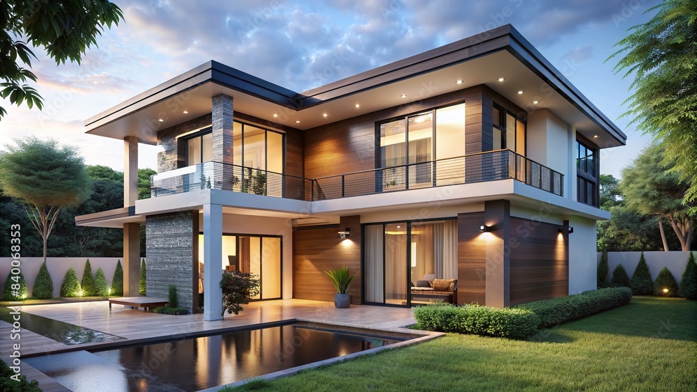 Modern house plan with interior design render and construction model ...