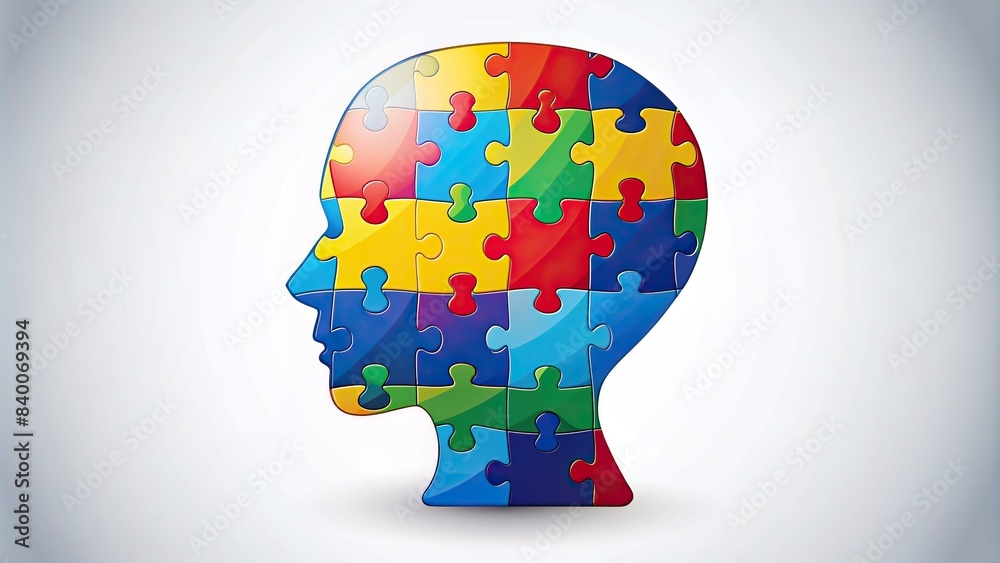 of a logo element in the shape of a child's head, representing autism ...