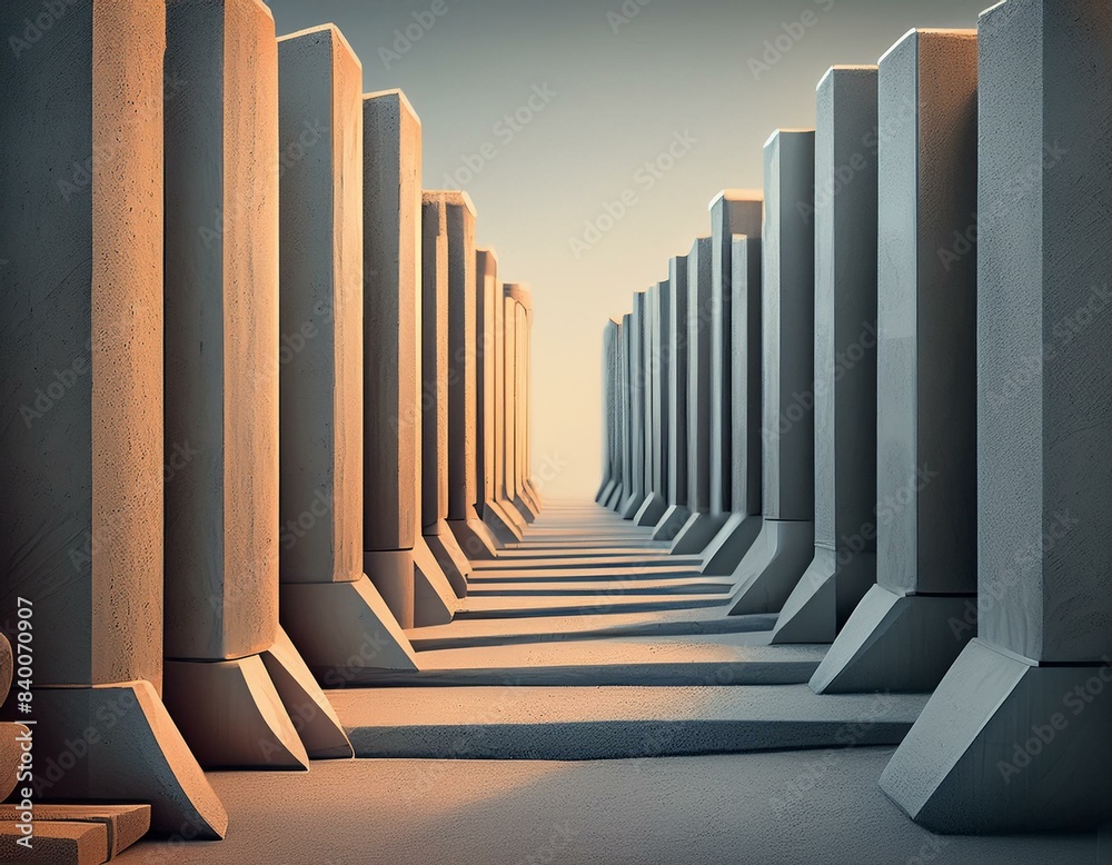 Realistic illustration of textured concrete columns, portraying cement ...