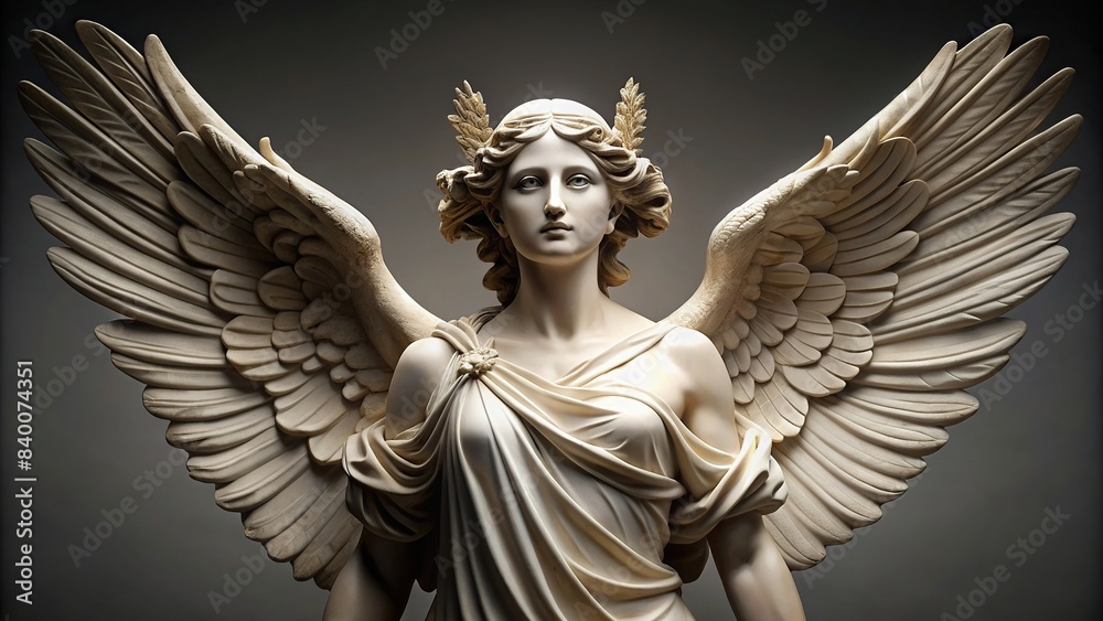 Greek goddess muse sculpture with wings on grey background , Greek ... Greek goddess muse sculpture with wings on grey background , Greek ...