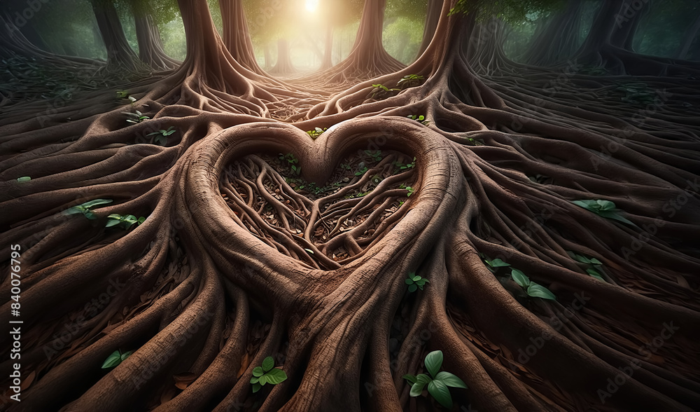 Tree with roots resembling a heart is a common symbol of love and ...