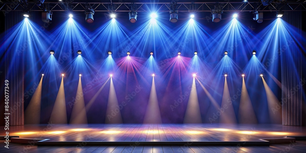 Stage lights shining on a empty stage with backdrop, stage, lights ...