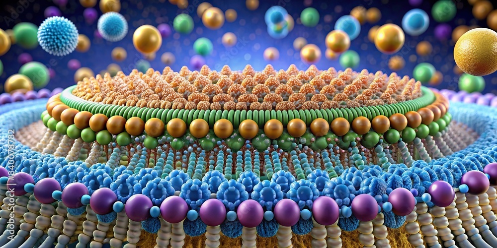 Structure with aqueous core encapsulated by lipid bilayers, scattered ...