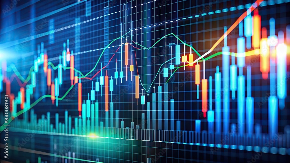 Stock market chart showing price movement with line, bar, and ...