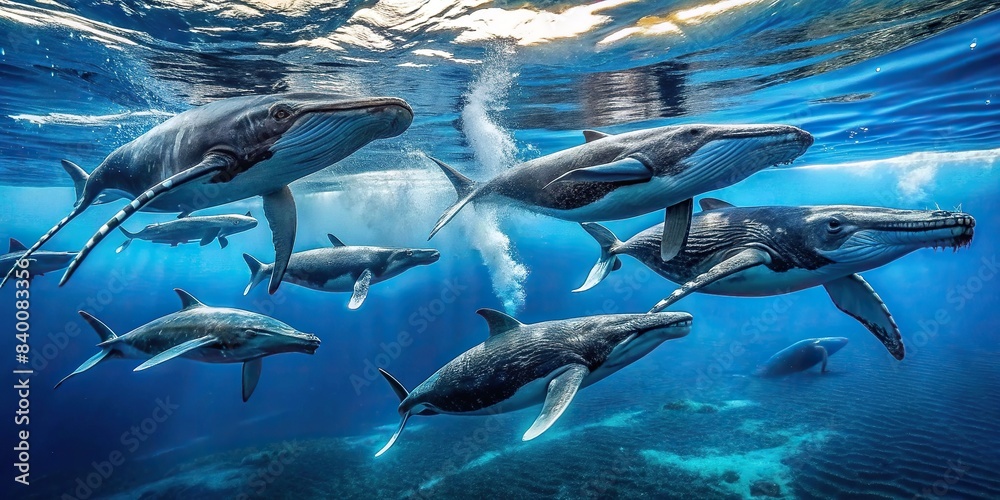 Whales swimming in the ocean , marine life, underwater, sea creatures ...