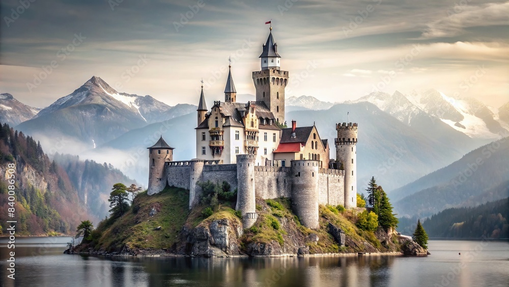 Lone castle standing against a white backdrop, castle, fortress ...