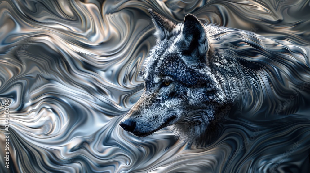 A mysterious wolf abstract wallpaper, with pastel silvers and blacks ...