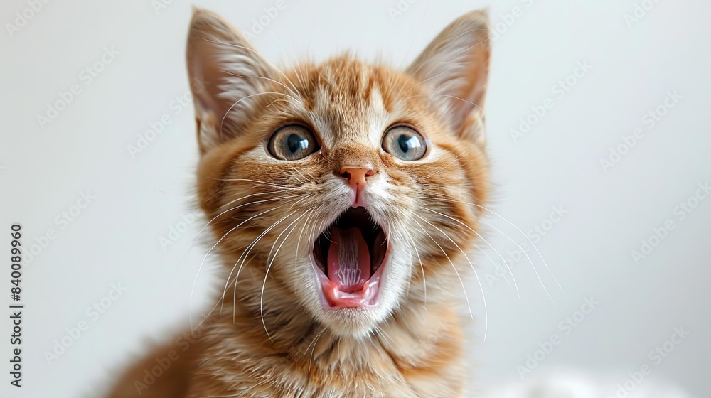 Funny surprised young cat make big eyes closeup isolated on white ...