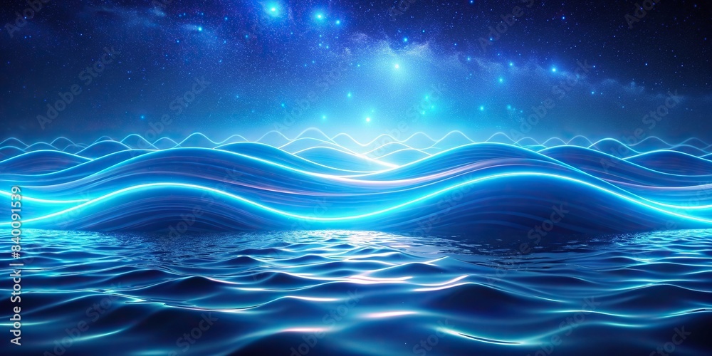 Blue river ocean wave layer background with neon light effects , blue ...