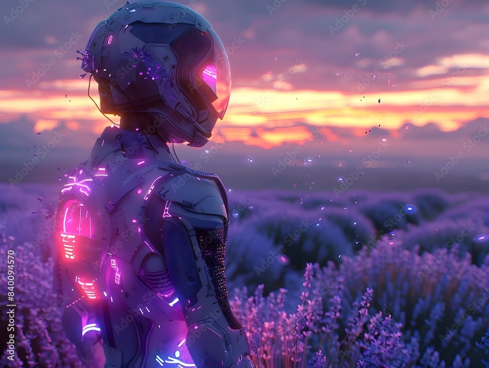 Enchanted Sci-Fi Landscape with Futuristic Anime Character Floating in ...