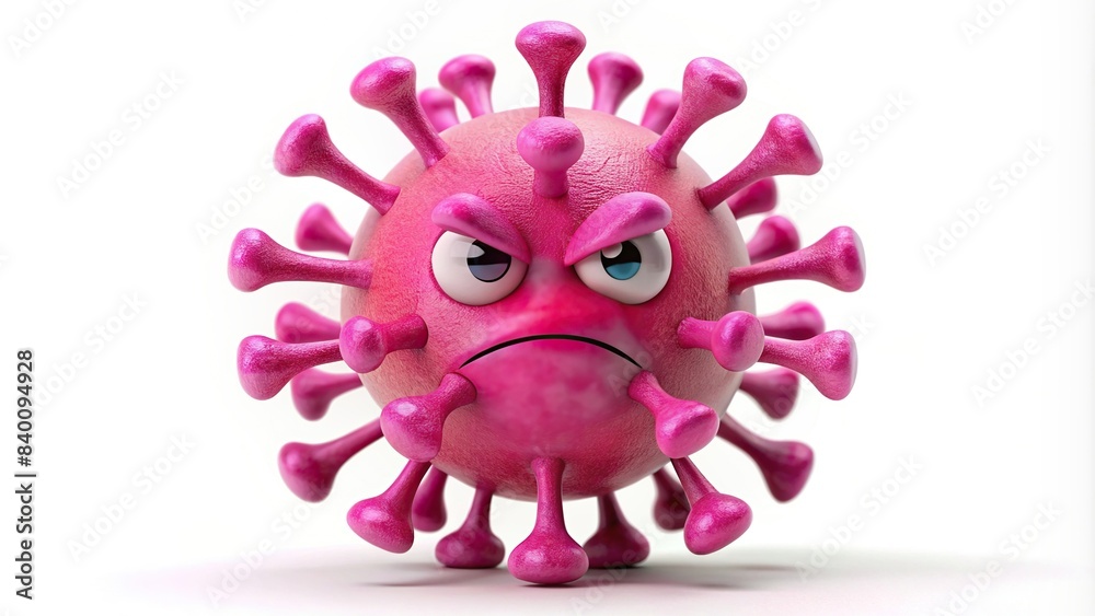 of a funny pink virus character with an angry face isolated on white ...