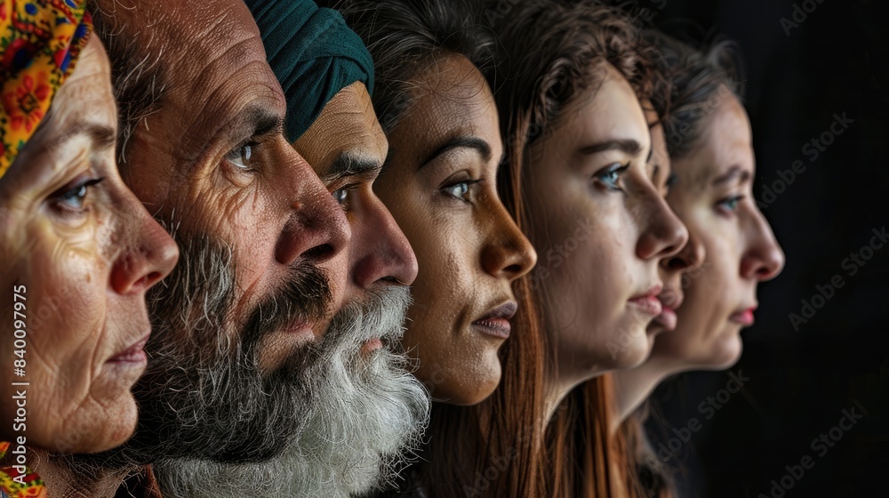 The human face, made from different portraits of different people of ...