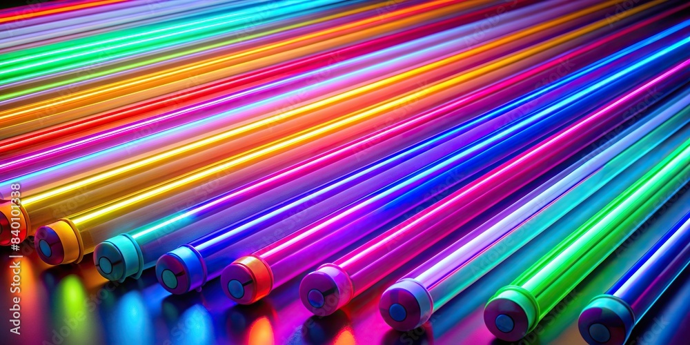 Vibrant neon color light tubes glowing in the dark , fluorescent ...