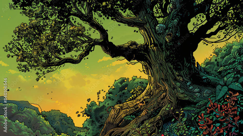 comic-style tree, cartoon tree, tree illustration, comic tree ...