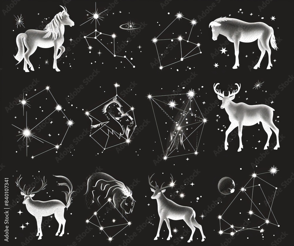 Horoscope, constellations and stars of all Zodiac animals. Set of ...