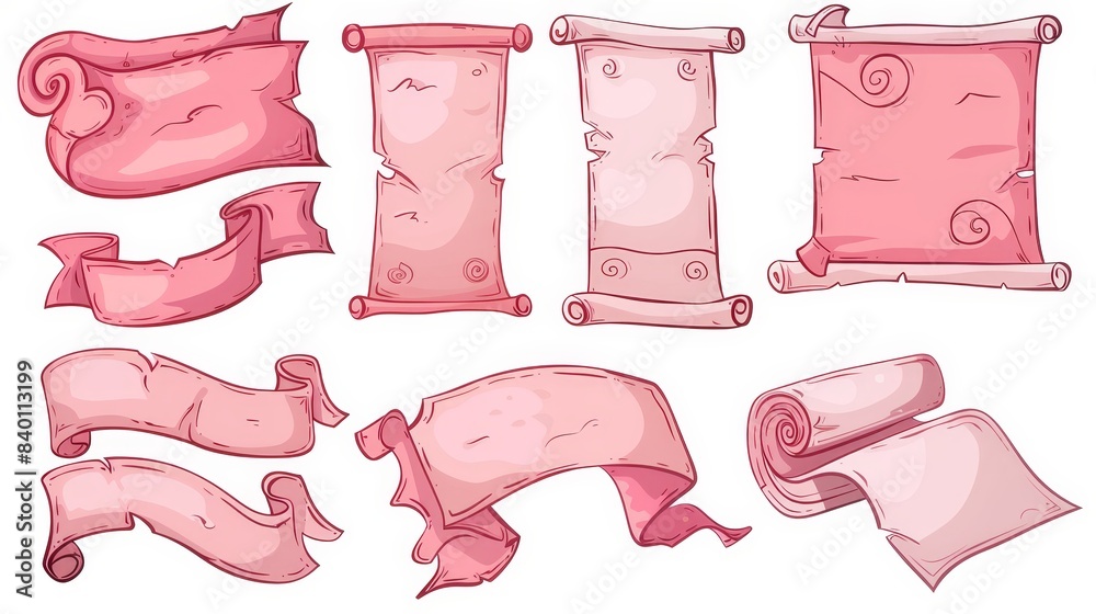 Ancient wizard scroll for message or announcement clipart. Icon set of ...