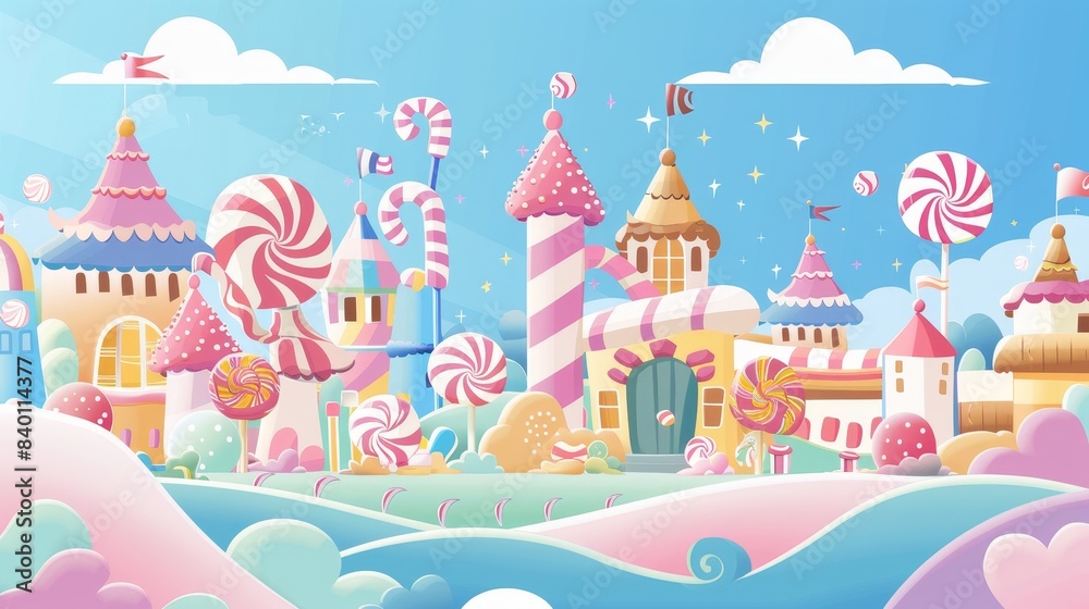 candy kingdoms flat design side view sweet cartoon drawing Tetradic ...